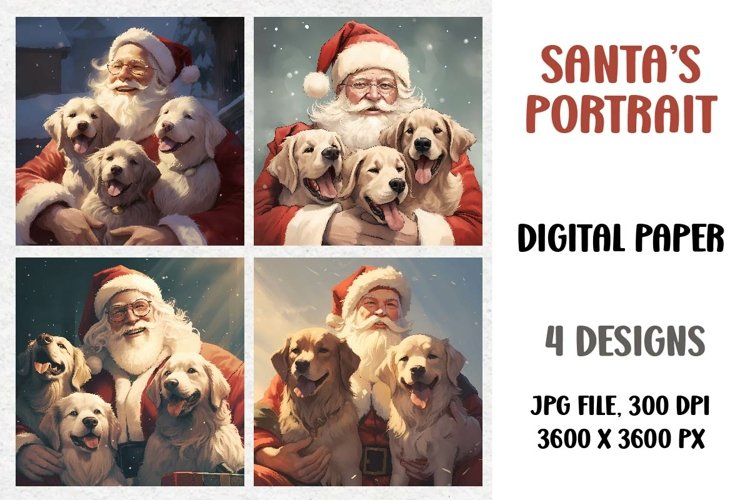 Santa's Portrait with Dogs, Digital Paper