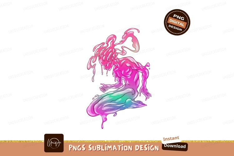 Pink green iridescent liquid person kneeling image