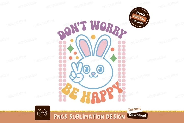Happy bunny peace sign with retro lettering worry