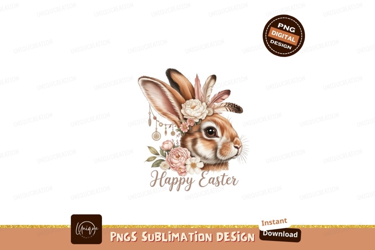 Boho bunny floral easter greeting rabbit