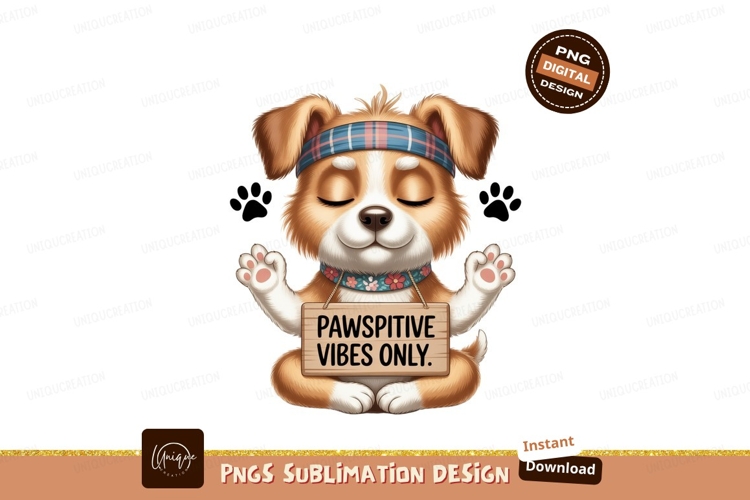 Meditating dog with positive message peaceful vibes