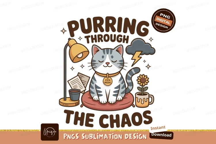 Calm cat zen mode through chaos purring
