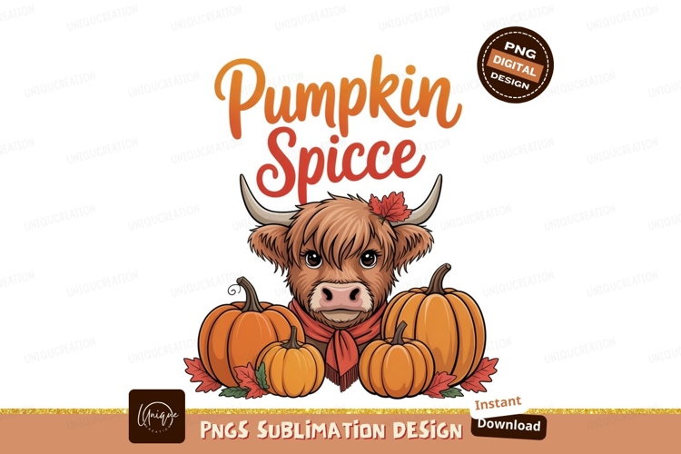 Highland cow pumpkin spice autumn image
