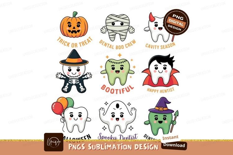 Halloween dental characters trick treat image