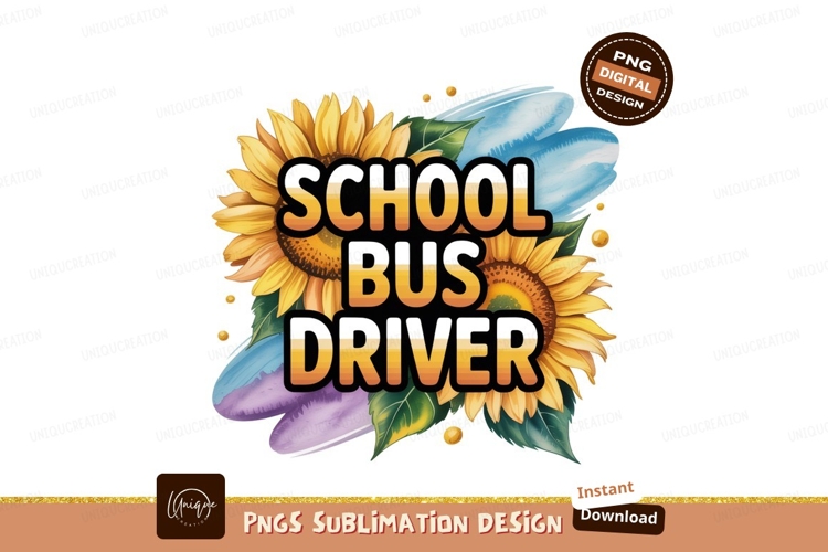 Sunflowers bus driver text yellow