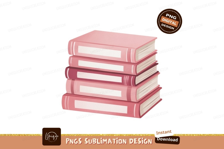 Stacked pink books with white labels image