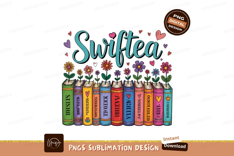 Swiftea books and flowers sublimation png