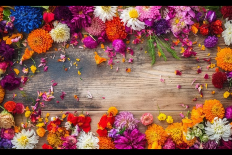 Colorful bright flowers on a wooden board (2673033)
