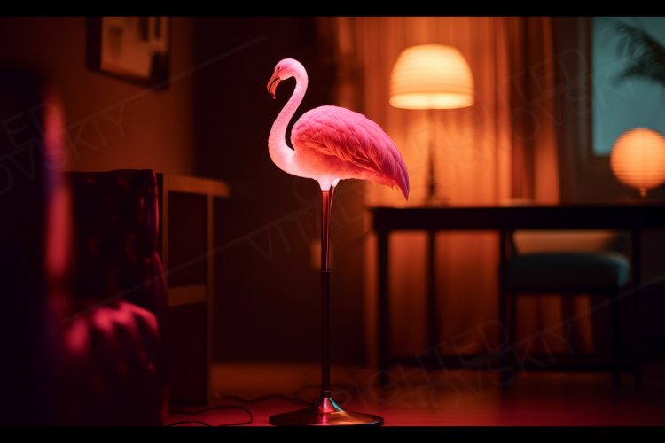 Lamp in the form of a pink flamingo in the (2673261)