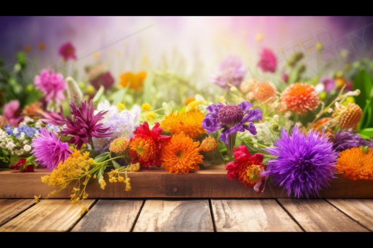 Colorful bright flowers on a wooden board (2672990)