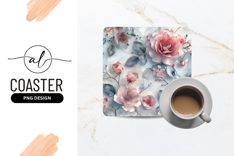 Pale Pink Floral Square Coaster Design