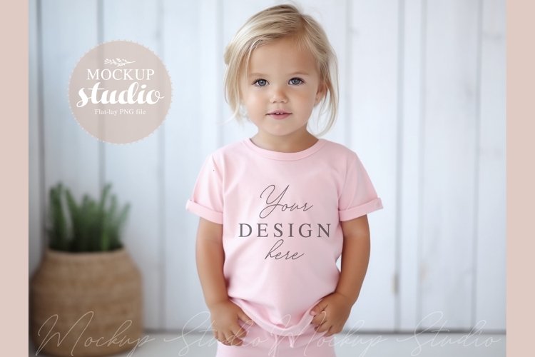 Little Girls Pink T-shirt Mockup, Toddler Tess Mock-up