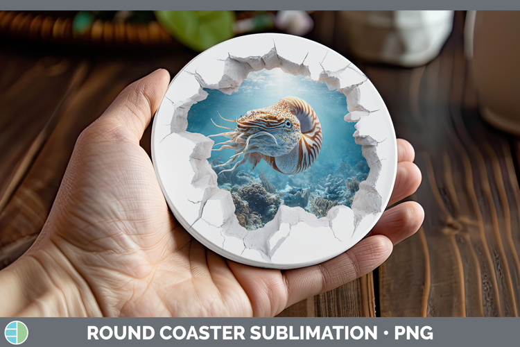 Nautilus Sea 3D Hole Round Coaster Sublimation Design