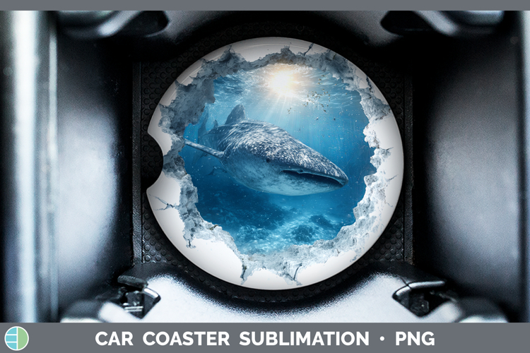 Whale Shark Sea 3D Hole Car Coaster Sublimation Design