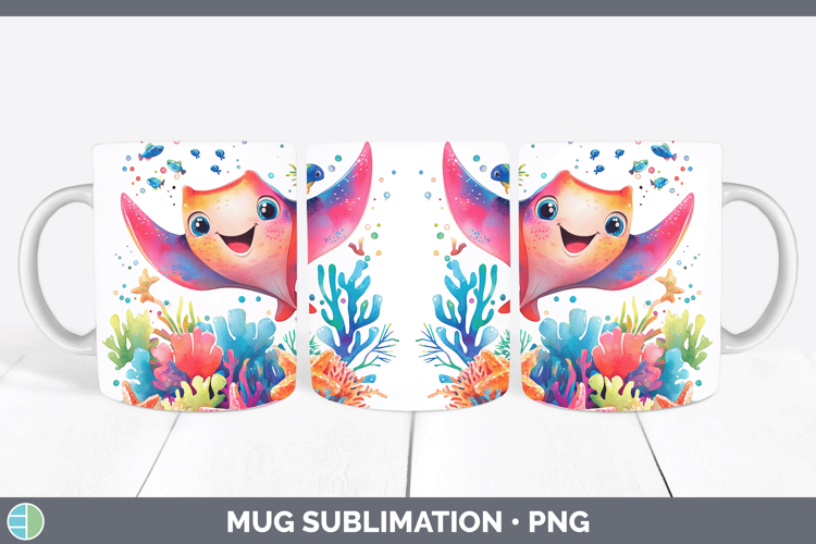Sea Adorable Manta Ray Mug Wrap Sublimation Coffee Cup Desig