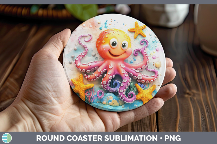 Sea Adorable Octopus Round Coaster Sublimation Coaster Desig