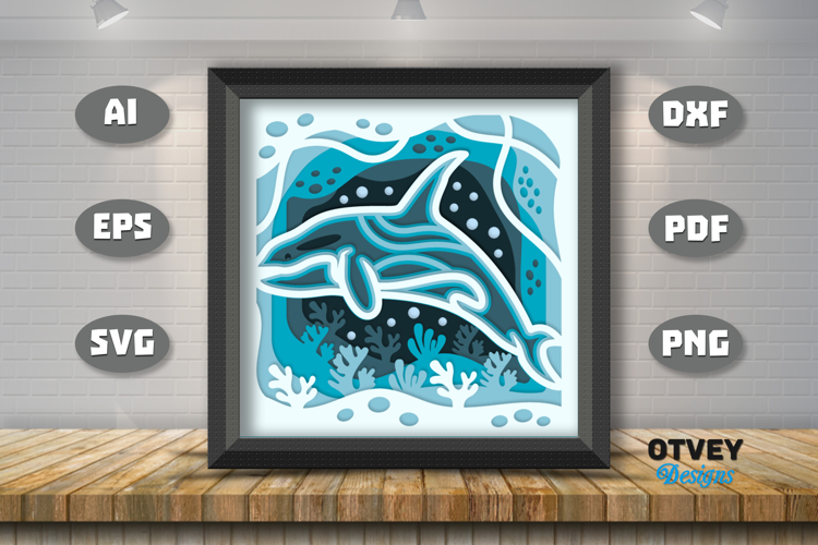 Dolphin in a seabed atmosphere 3D Layered Papercut (6774960)