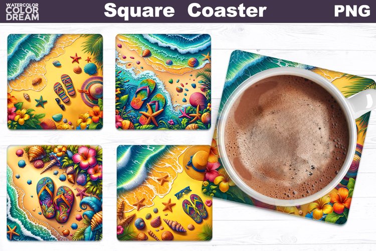 Summer Sea Wave Square Coaster | Tropical Beach (3780532)