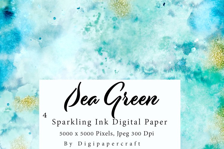 Green Digital Paper, Sea Green Digital Art Print, Abstract