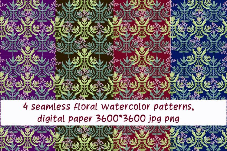 Seamless floral watercolor patterns, digital paper