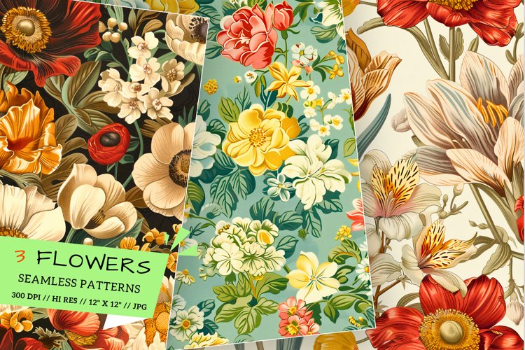 Seamless Pattern Vintage Spring Garden, Spring Digital Paper
