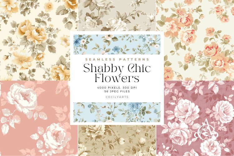 Shabby Chic Flowers Seamless Patterns Bundle