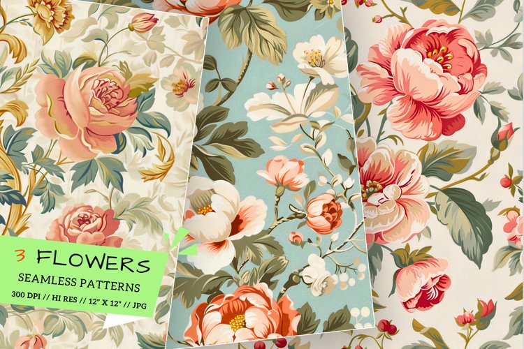 Seamless Vintage Romance Floral Pattern, Spring Pattern