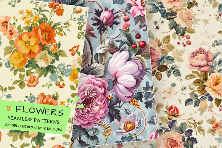 Seamless Vintage Romance, Springtime Bouquets, Pattern