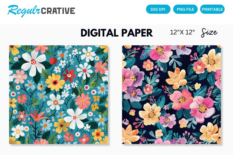 Watercolor Blooms Seamless Digital Paper, Blooms Pattern