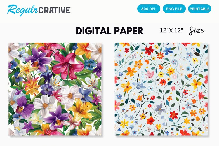 Watercolor Blooms Seamless Digital Paper, Blooms Pattern