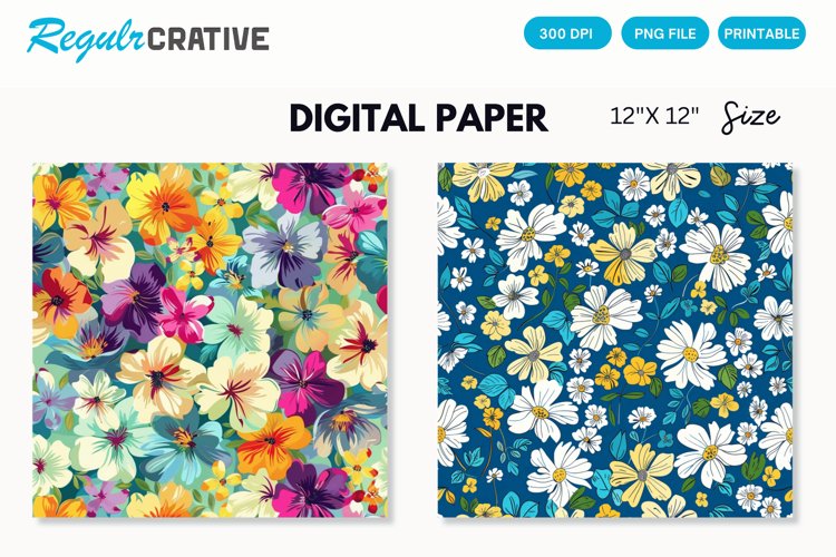 Watercolor Blooms Seamless Digital Paper, Blooms Pattern