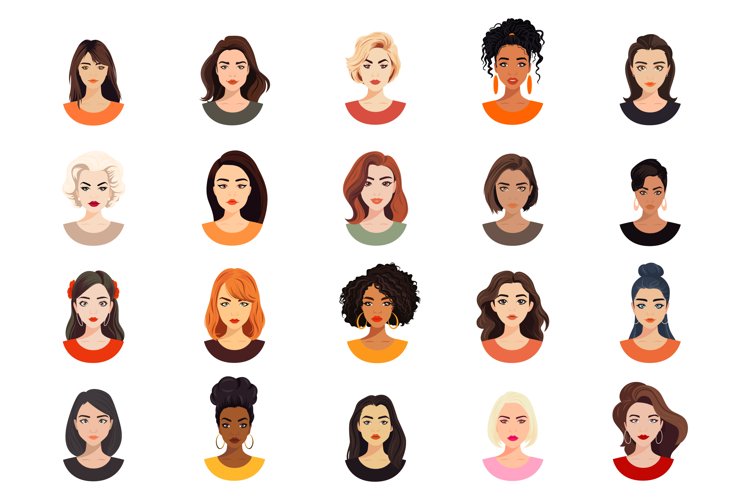 Vector Portrait Set of Elegant Women.