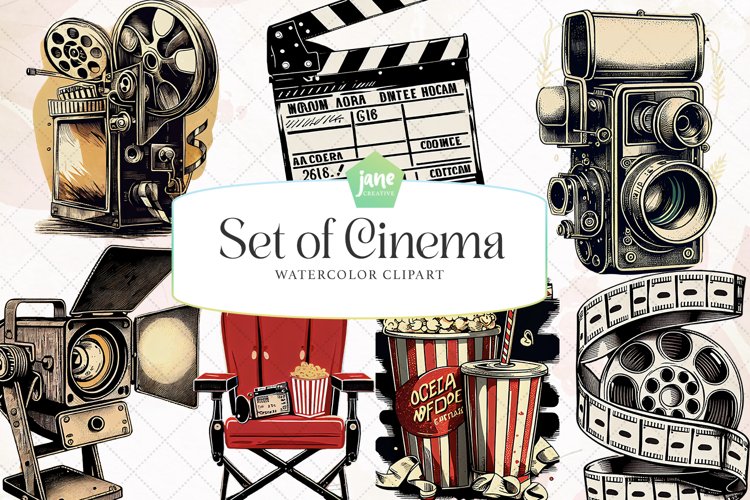 Set Of Cinema Collection Watercolor Clipart