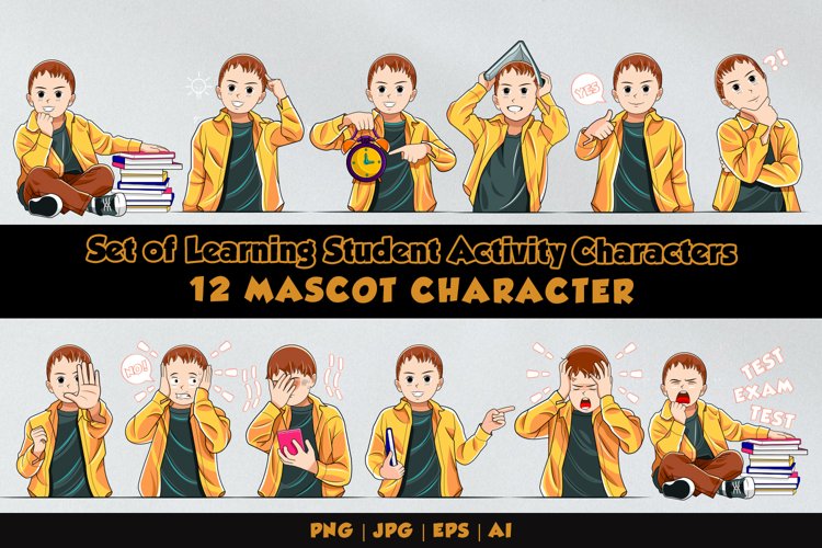 Set of Learning Student Activity Character- 12 images