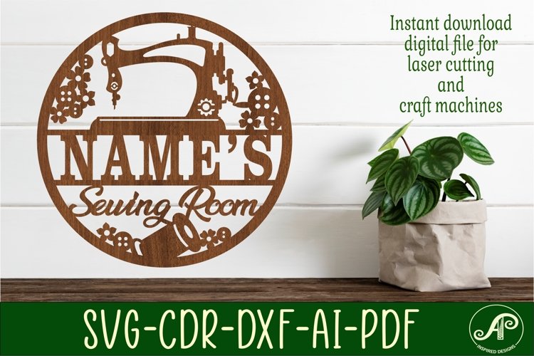 Sewing room name sign svg laser cut template (2609887)