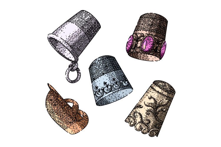 sewing thimble set sketch hand drawn (6570133)