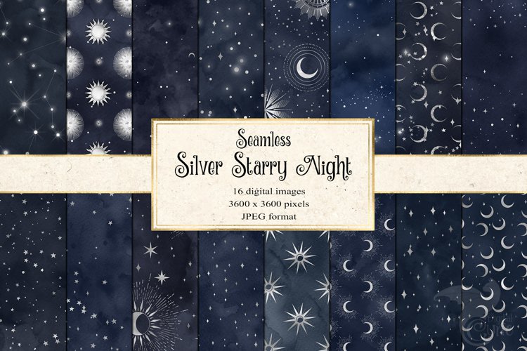Silver Starry Night Digital Paper