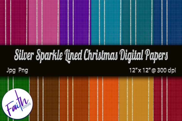 Silver Sparkle Striped Digital Paper For The Holidays