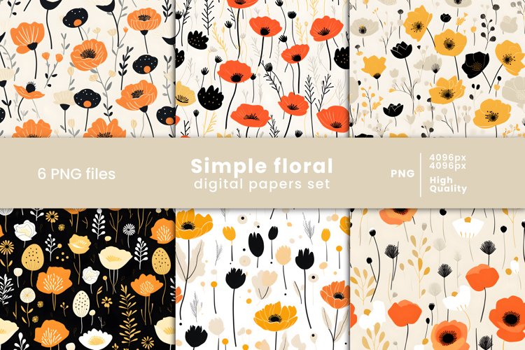 Simple floral digital papers set PNG