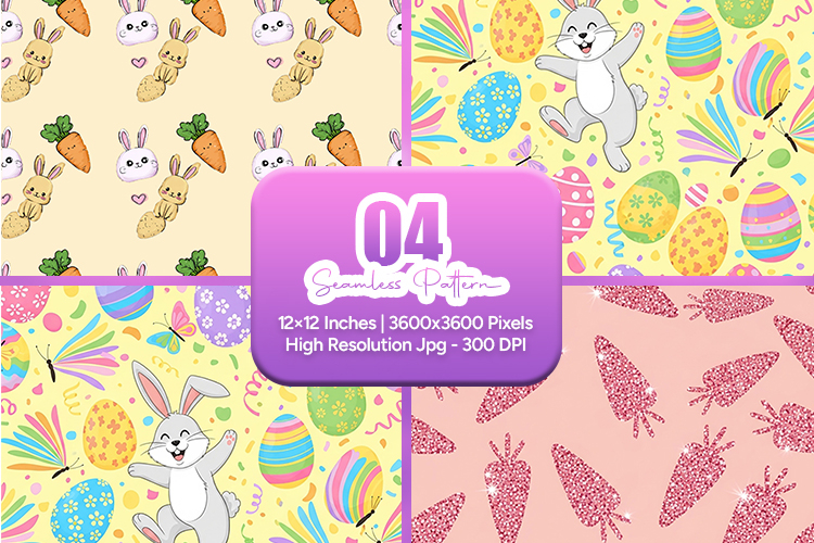Cute Bunny Easter Eggs Seamless Pattern (6657983)