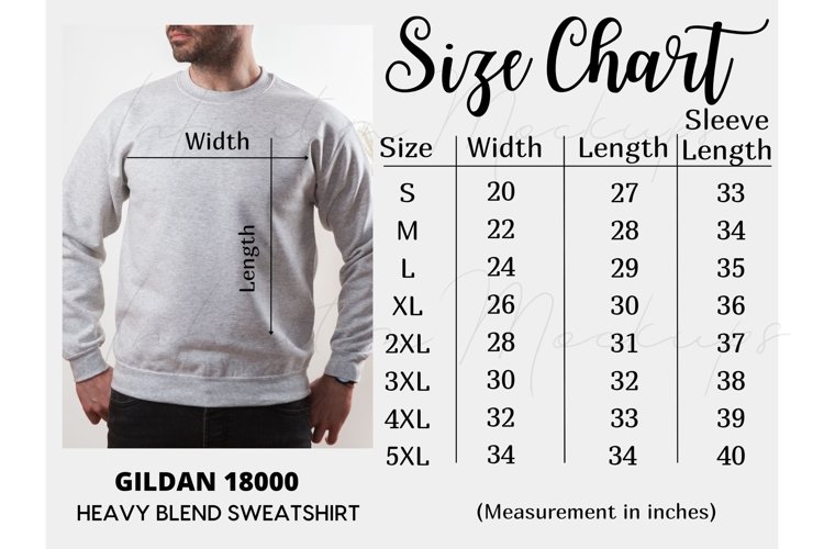 Size Chart Gildan 18000 Mens Sweatshirt Size Guide