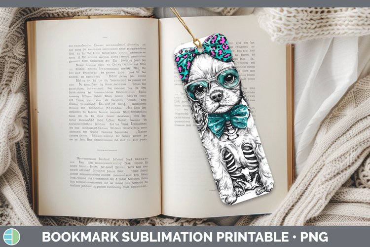 Skeleton Puppy Cocker Spaniel Bookmark Sublimation Printable