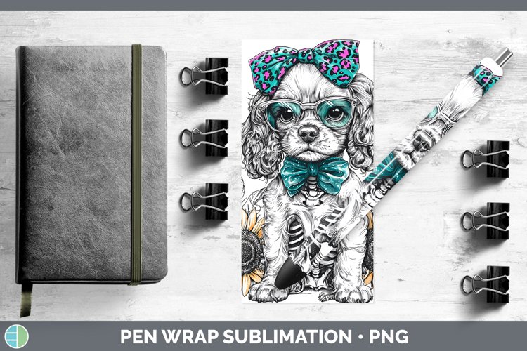 Skeleton Puppy Cocker Spaniel Pen Wrap Sublimation Epoxy Pen