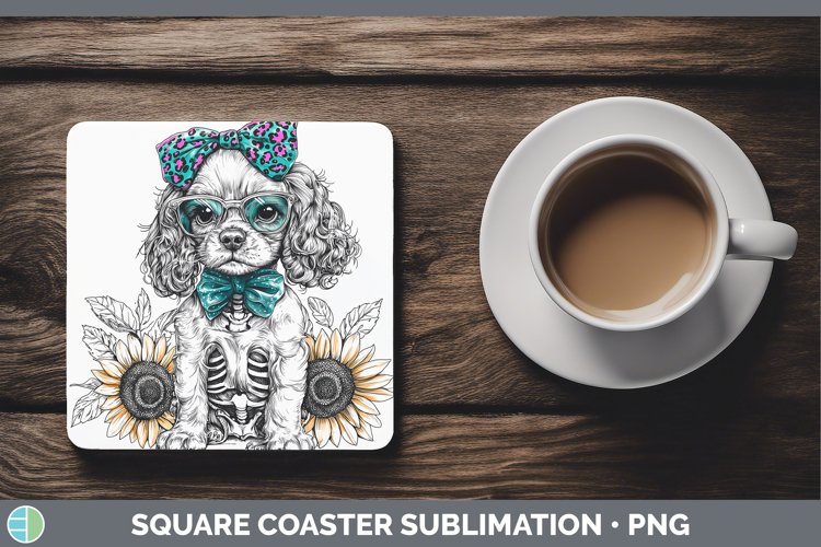 Skeleton Puppy Cocker Spaniel Square Coaster Sublimation Coa