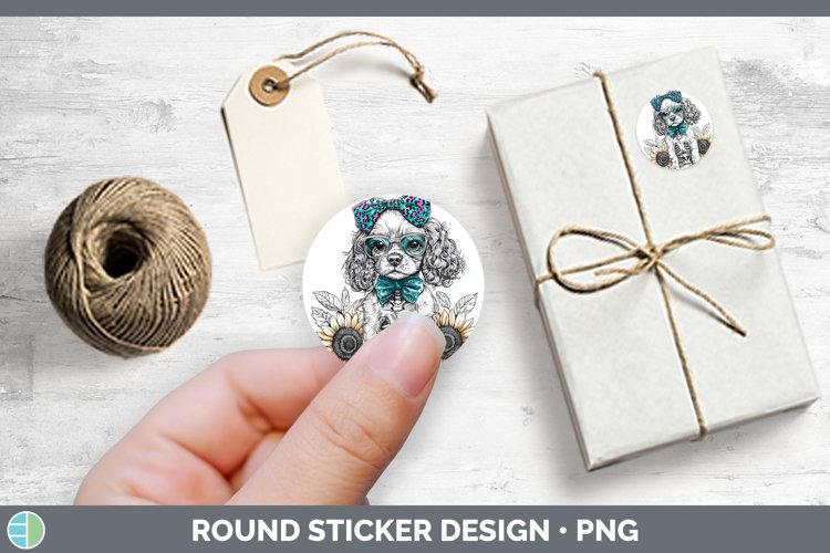 Skeleton Puppy Cocker Spaniel Stickers | Round Labels Design