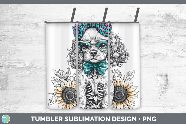 Skeleton Puppy Cocker Spaniel Tumbler Sublimation 20 oz Skin