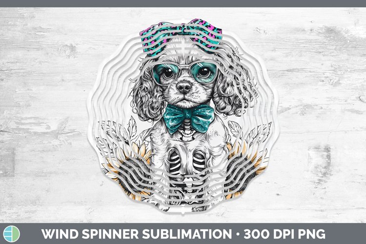 Skeleton Puppy Cocker Spaniel Wind Spinner Sublimation Spinn