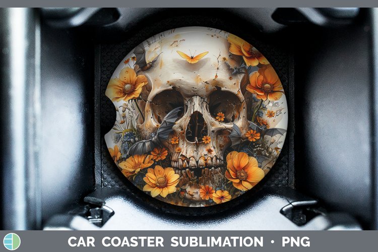 Skull Flowers 01 Buttercup Car Coaster Sublimation Coaster D