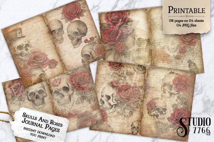 Skulls And Roses Junk Journal Pages