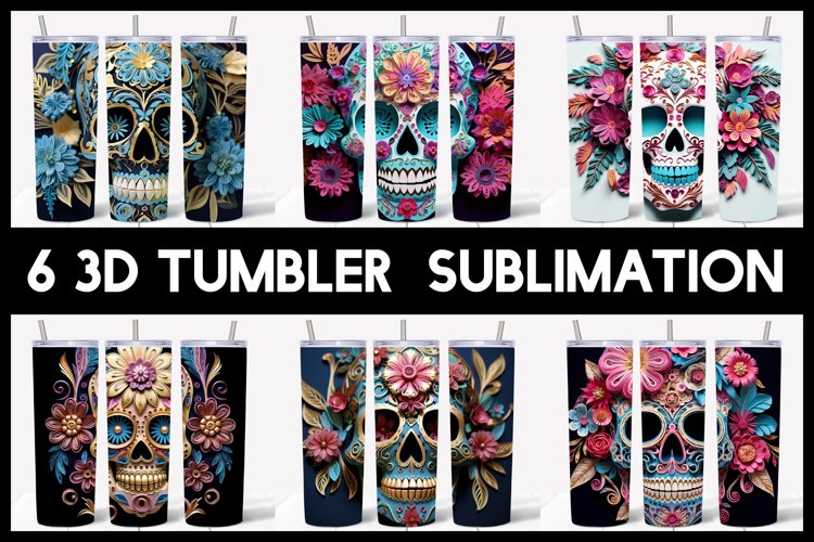 3D Skulls with Flowers Tumbler Sublimation |3D (2602771)